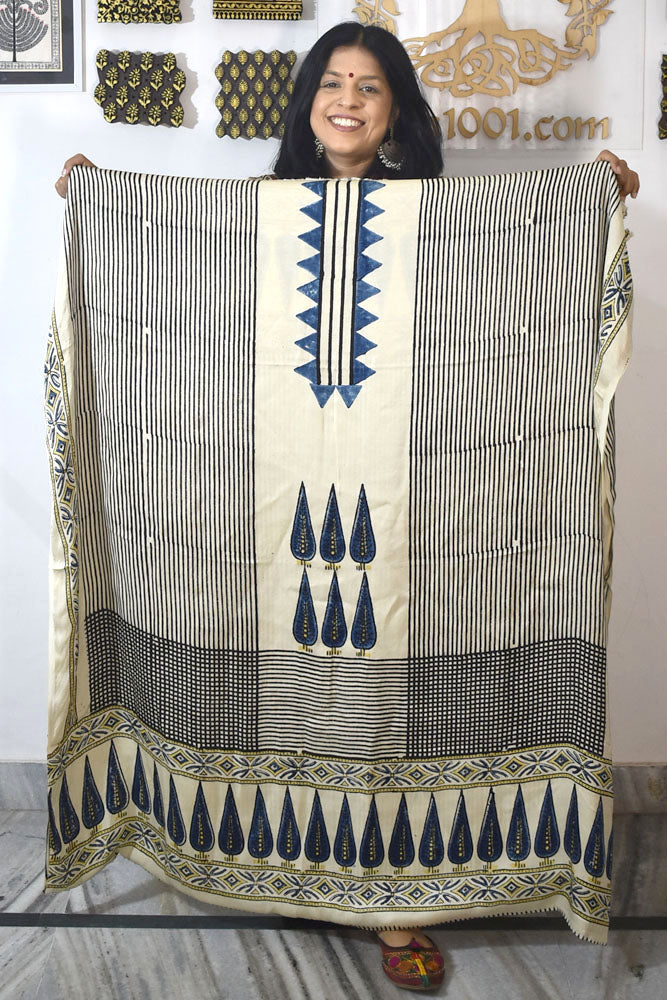 Designer Modal Silk Ajrakh Hand Block Print Kurta Fabric - 2.5 mtrs cu ...