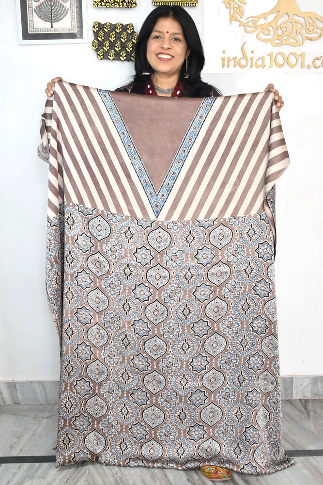 Designer Modal Silk Ajrakh Hand Block Print Kurta Fabric - 2.5 mtrs cu ...